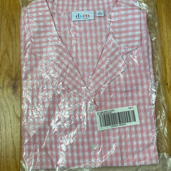 Denim&Co | Tops | New D Co Pink White Gingham Check Button Down Shirt ...